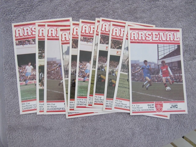 11 ARSENAL FC HOME CUP FOOTBALL MATCH PROGRAMMES from season 1982/83 £3 ...