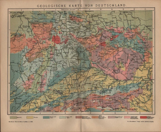 MAP MAP 1901: GEOLOGICAL MAP OF GERMANY. £12.60 - PicClick UK