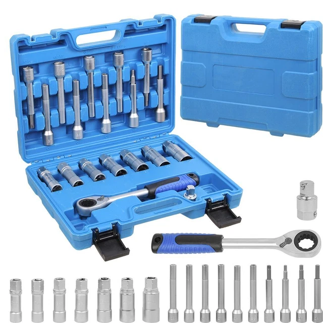 19PCS SHOCK ABSORBER Strut Nut Go-Through Socket Ratchet Wrench Bearing ...