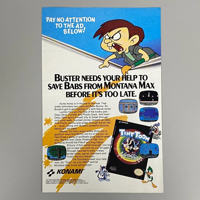 TINY TOON ADVENTURES Nintendo Nes Famicom Konami 1992 Vintage Retro ...