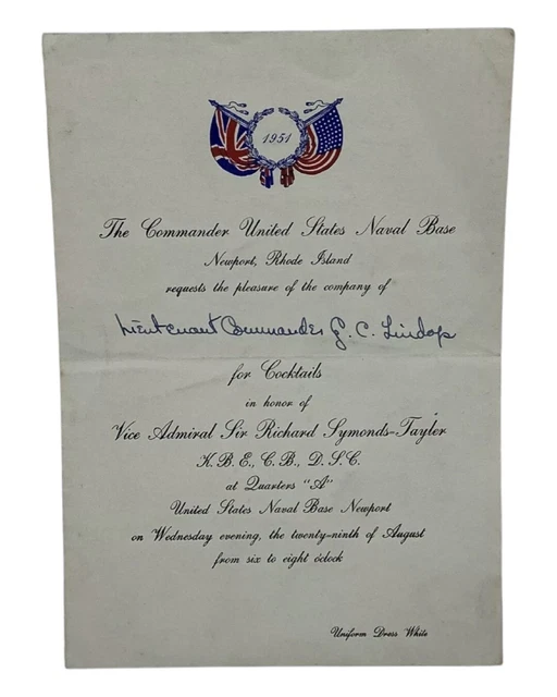WW2 COMMANDER OF US Navy Base Invitation Of Cocktails To Lieutenant ...