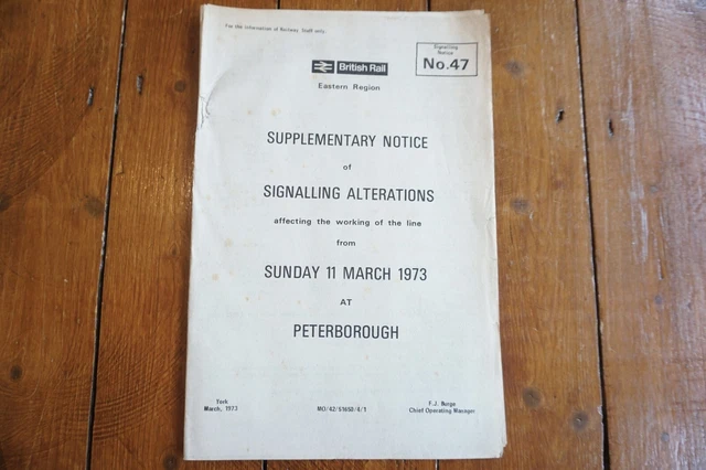 1973 PETERBOROUGH SIGNAL Box Railway Signalling Diagram Notice Map ...