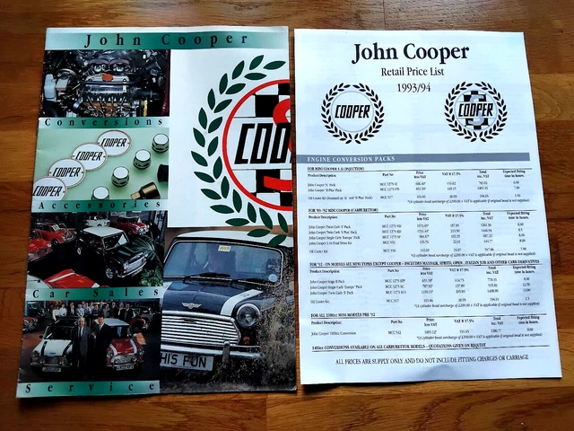 CLASSIC MINI JOHN Cooper Garages Mpi Brochure Rare S Works Rover ...