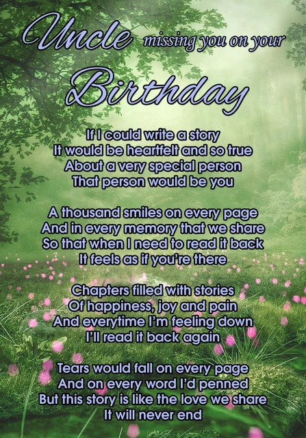 UNCLE MISSING YOU On Your Birthday Memorial Graveside Poem Card & Stake ...