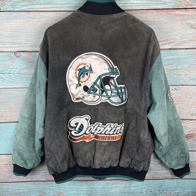 MEN’S NFL MIAMI Dolphins Suede Bomber Jacket Size XL Green Vintage ...