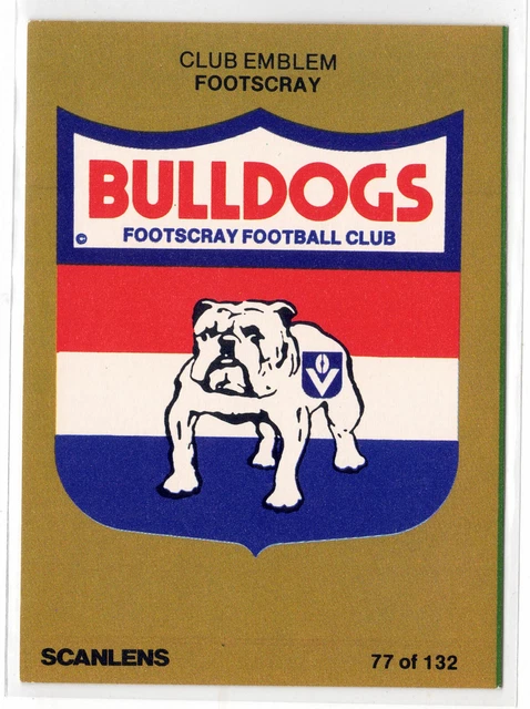 SCANLENS 1981 VFL Footy Card Footscray Bulldogs Checklist Logo Emblem ...