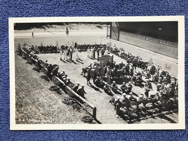 WWII 1940S US Navy RPPC Smoke Harbor Sailors on Smoke Break on Base ...