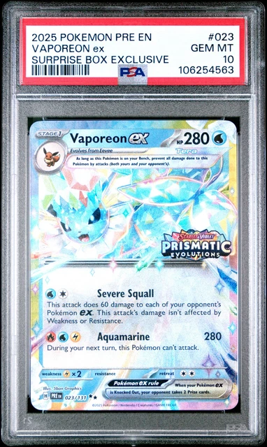 2025 POKEMON PRE En-Prismatic Evolutions 023 Vaporeon Ex Surprise Box ...