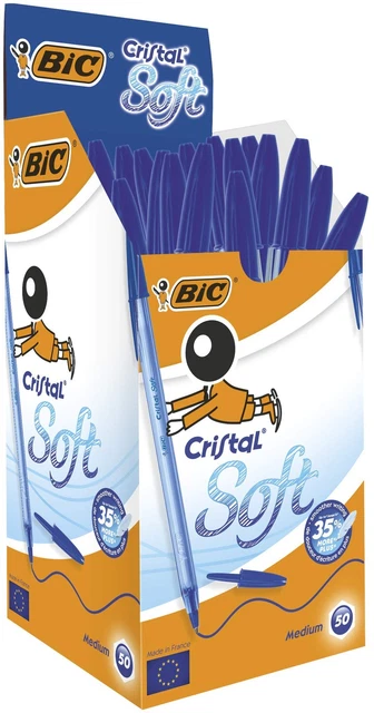 BIC CRISTAL SOFT Ball Pens Medium Point (1.2 mm) - Blue, Box of 50 $43. ...