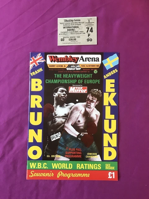 BOXING PROGRAMME + Ticket Frank Bruno V Anders Eklund Heavyweight ...