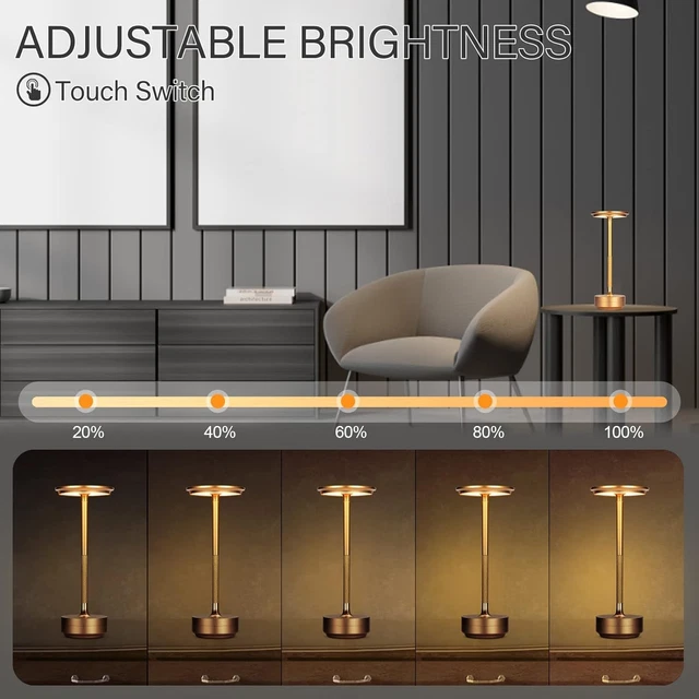 MODERN CORDLESS LED Table Lamp USB Rechargeable Lamp Dimmable Bar Night ...