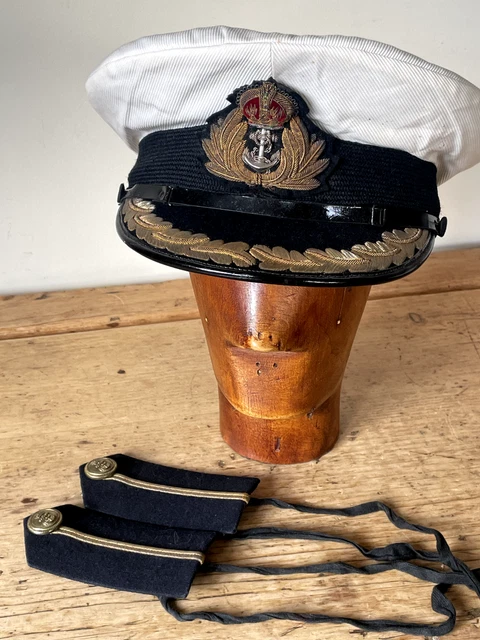 WW2 ERA BRITISH Royal Navy Officers Captains Hat Cap Kings Crown Pair ...