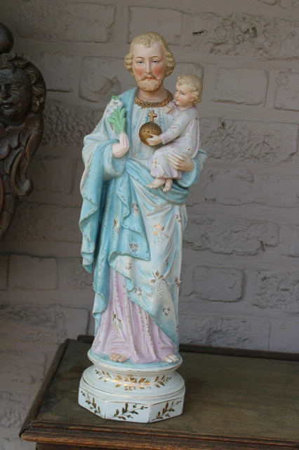 ANTIQUE GERMAN BISQUE porcelain saint joseph statue £191.80 - PicClick UK