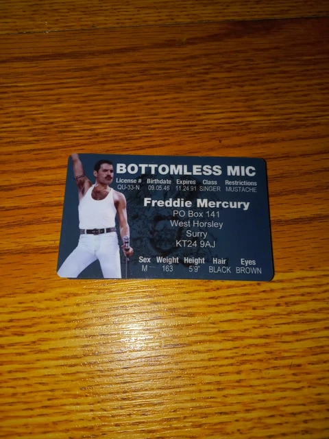 FREDDIE MERCURY BOTTOMLESS Mic License ID Fake Joke £5.94 - PicClick UK