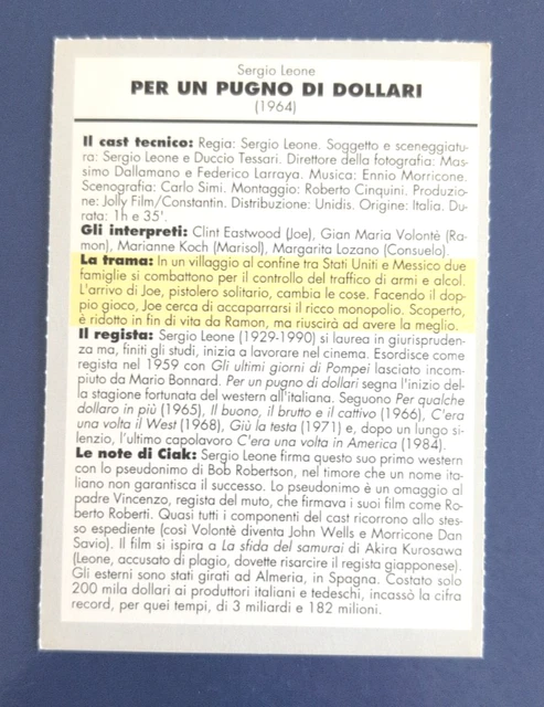 CARTOLINA CINEMATOGRAFICA PER Un Pugno Di Dollari 1964 Clint Eastwood ...