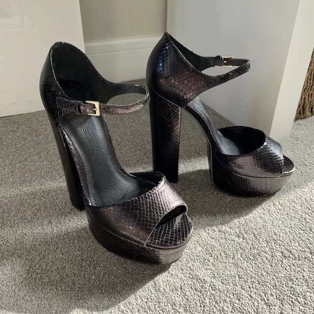 LADIES RIVER ISLAND very high platform shoes black size 5 snakeskin £5. ...