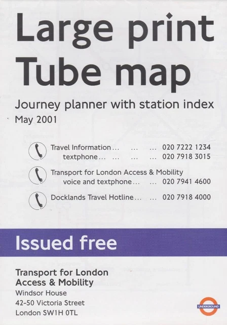 LONDON UNDERGROUND LARGE PRINT Tube Map MAY 2001 £4.99 - PicClick UK