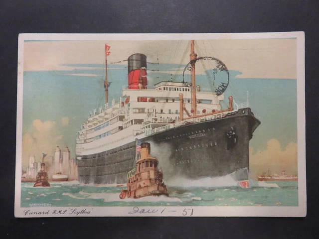 POSTCARD CUNARD LINE RMS Scythia - Ocean Liner Postcard - Postmark ...