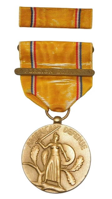 ORIGINAL WWII US Navy USMC American Defense Medal & Foreign Service Bar ...