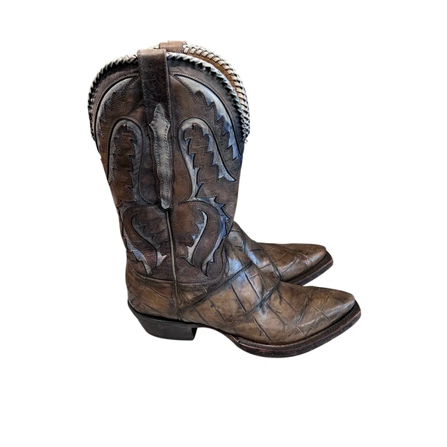 LUCCHESE DEREK GIANT Gator Boots Swamp Brown Square Toe USA Mens 10.5 D ...