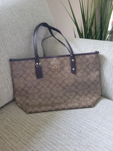 COACH F22296 SIGNATURE Monogram Coated Brown/Plum City Zip Top ...