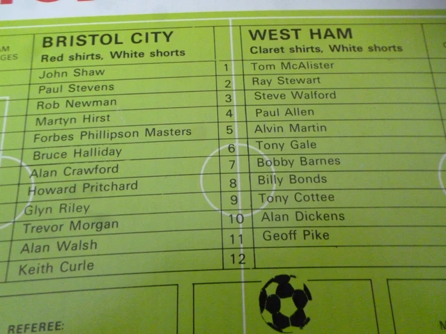 BRISTOL CITY V West Ham United Tuesday 25Th September 1984 League Cup £ ...
