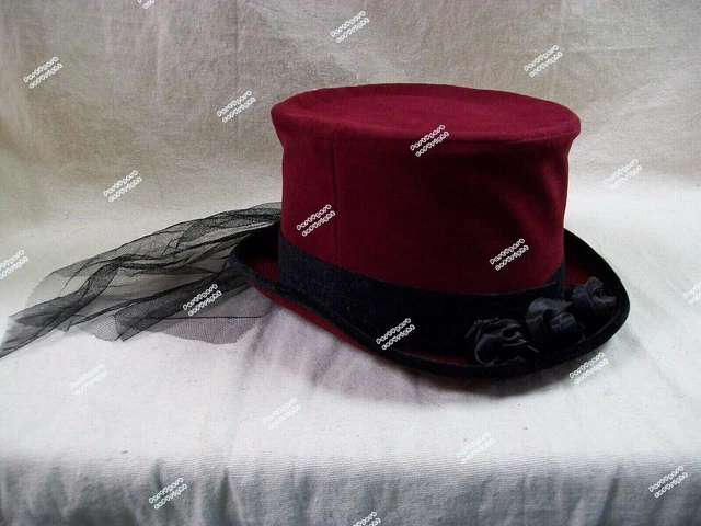 DARK VICTORIAN VAMP Burgundy Hat Veil Steampunk Elizabethan Dickens ...