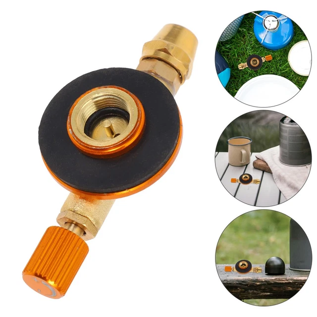 GAS TANK CONNECTOR Bottle Adaptor Camping Valve Flat Canister Refill ...