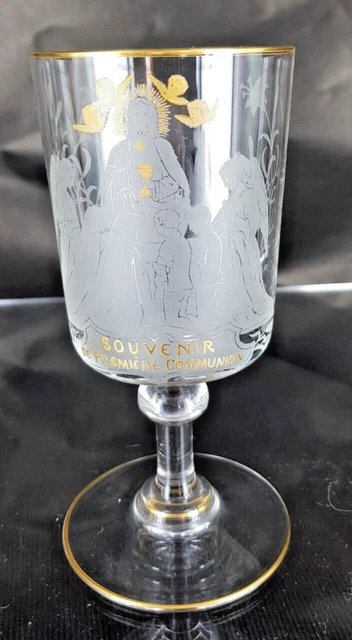 ST LOUIS VERRE Cristal gravé et doré à or fin première communion JÉSUS ET ANGE EUR 150,00 ...