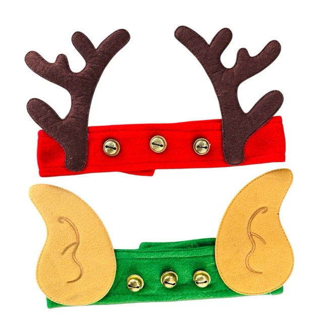 ELF EARS & Raindeer Set Headwrap With Bells Hook Loop Closure By ...