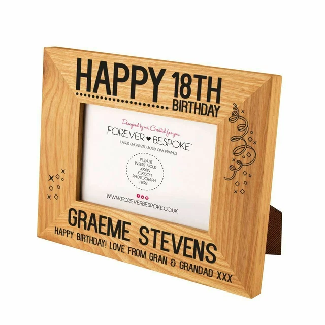 PERSONALISED HAPPY 18TH Birthday Oak Photo Frame, Custom Made Gift for ...