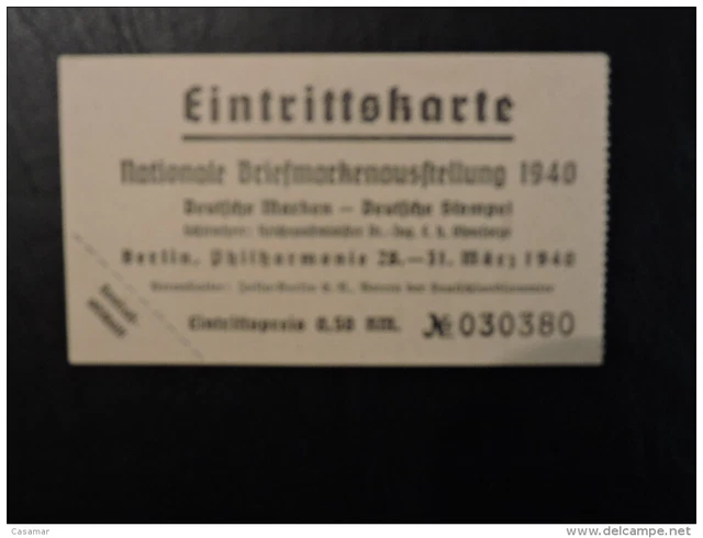 1940 NATIONALE BRIEFMARKENAUSTELLUNG Philatélique Expo Ticket Etree EUR ...