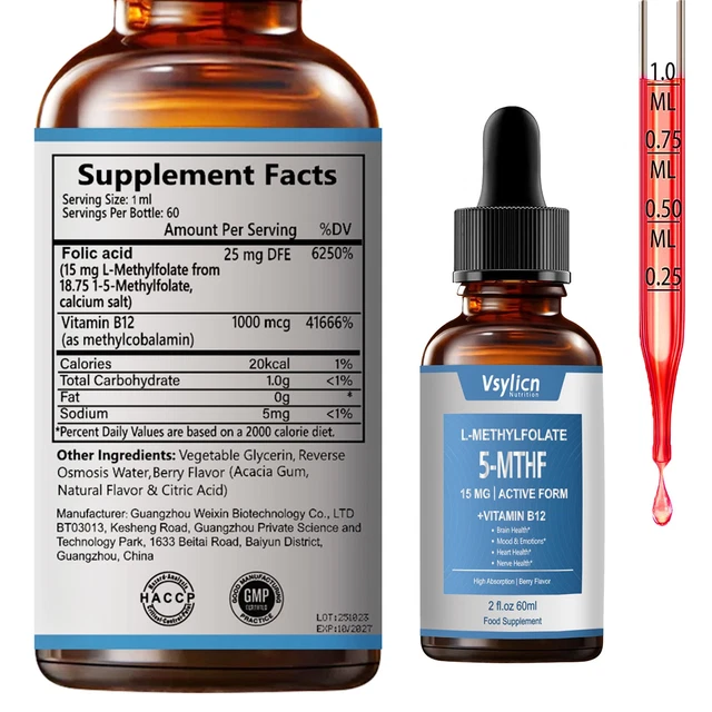 L METHYL FOLATE 15mg Plus Methyl B12 Cofactor – Organic, Berry Flavor ...