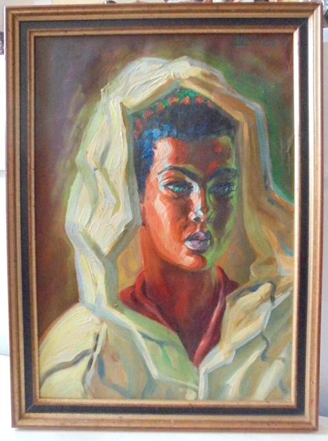 GRAND TABLEAU ORIENTALISTE portrait femme berbère ou arabe 20ème HST ...