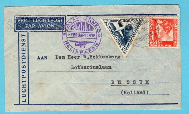 NETHERLANDS EAST INDIES first flight 1936 Balikpapan - Java-Borneo ...
