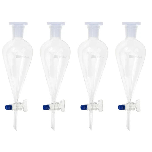 4 COUNT GLASS Funnel Pear- Shaped Separation Separatory Flask £42.43 ...