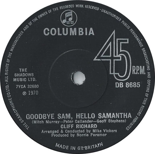 CLIFF RICHARD - Goodbye Sam, Hello Samantha (7", Single, M/imprimé) EUR ...