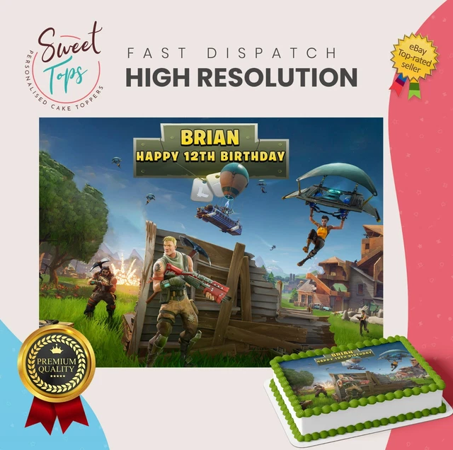 FORTNITE RECTANGLE EDIBLE Birthday Cake Topper Decoration Personalised ...