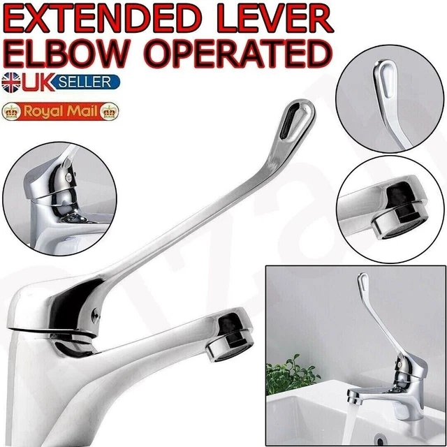 MEDICAL HOSPITAL WASH Basin Tap Extended Lever Elbow Operated Chrome ...