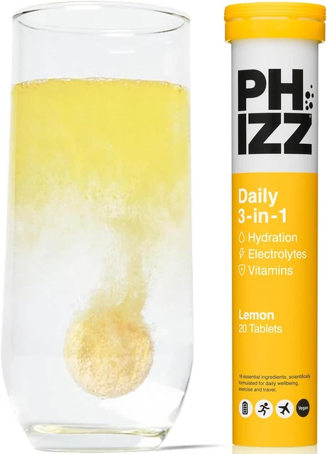 PHIZZ ELECTROLYTES, MULTIVITAMIN & Hydration Tablets 20 Effervescent ...