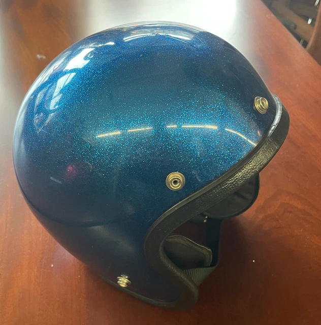 VINTAGE ALL SPORT Open Face Motorcycle Helmet 1970s Era Blue Metal ...