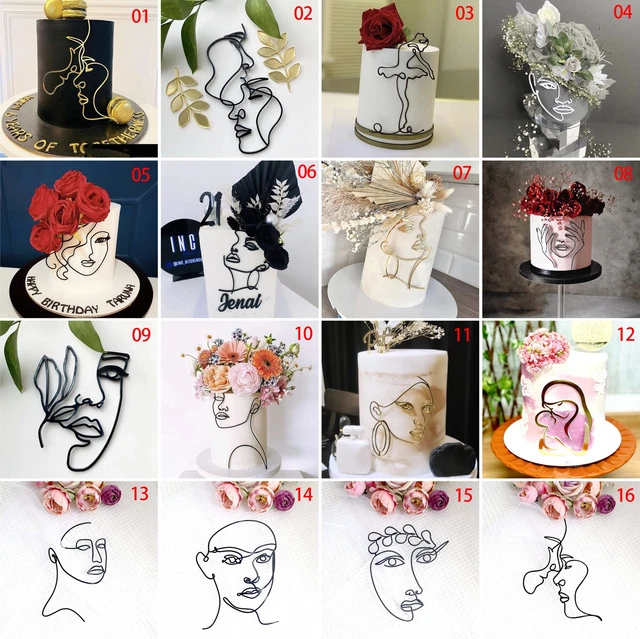 MINIMALIST ART LADY Face Cake Topper Girl Happy Birthday Cake Insert ...