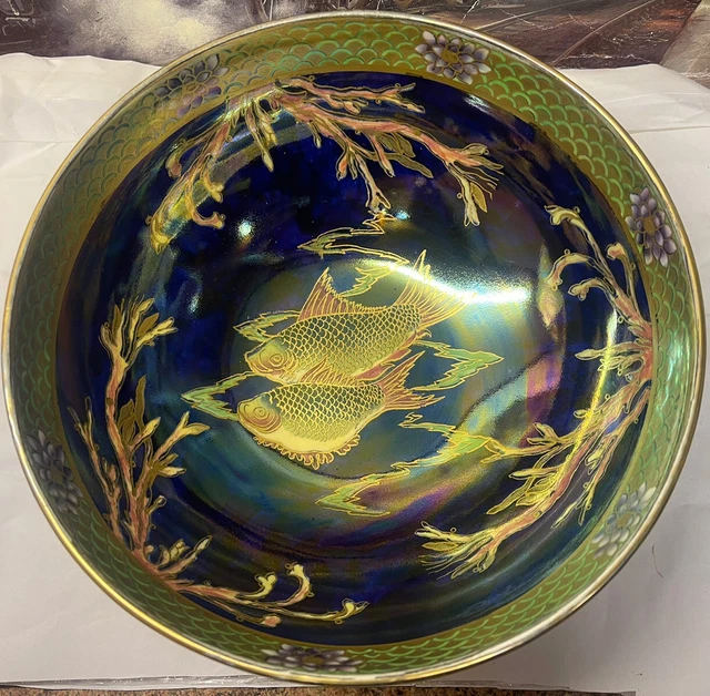 MALING LUSTRE WARE Very Rare Carp Fish Fruit Bowl 215mm 8.5” Stunning ...