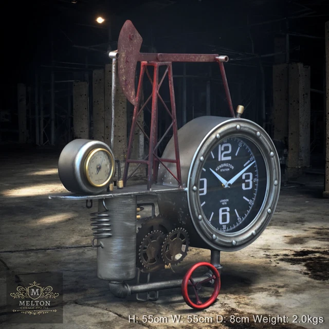 OIL GAS RIG Wall Clock Industrial Pipe Hanging Large Rustic Loft Decor ...