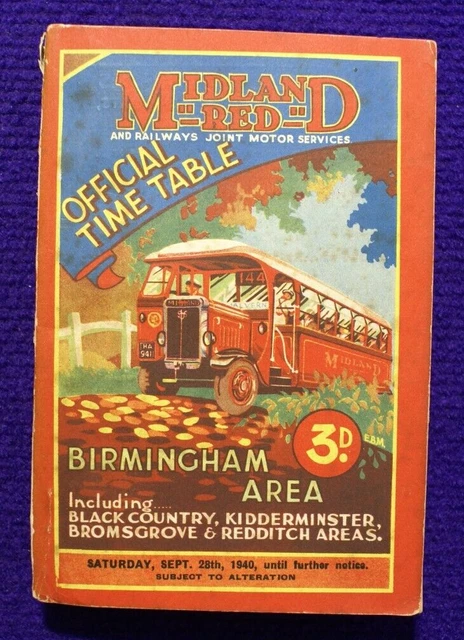 MIDLAND RED RAILWAYS Ww2 Birmingham Bus Coach Transport Timetable Sept ...