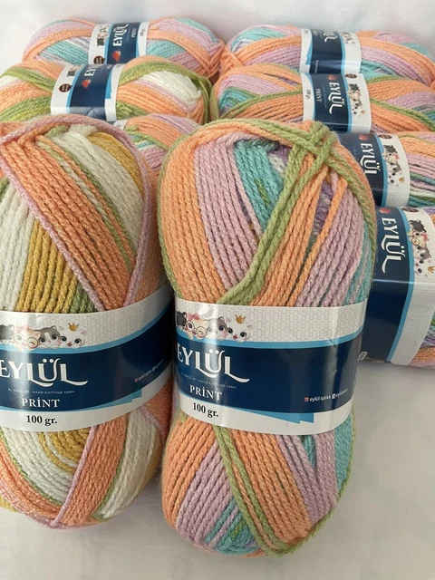 EYLUL ARAN VARIEGATED Knitting Crochet Yarn Wool 10x100g Balls ...