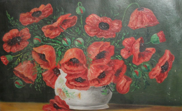 ANTIKES ÖL STILLLEBEN Gemälde Mohnblumen EUR 214,21 - PicClick DE