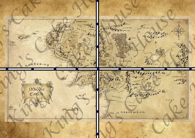 MIDDLE EARTH MAP edible cake wrap SET OF 2 icing sheets. Lord £16.00 ...