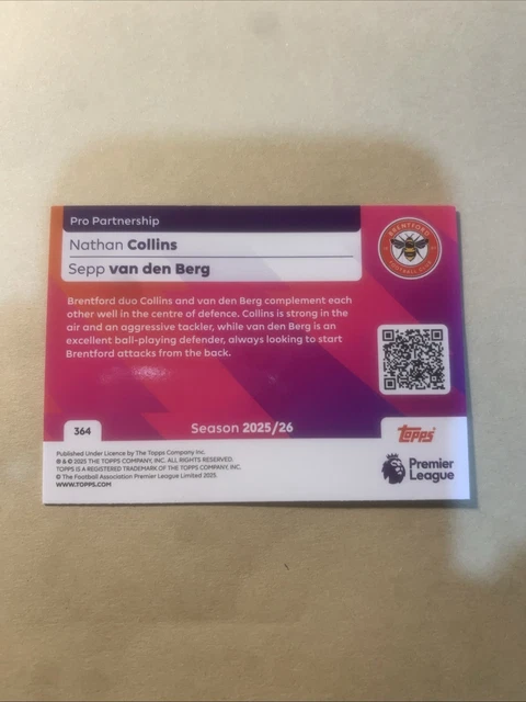 COLLINS/ VAN DEN Berg Topps PL 2026 PRO PARTNERSHIP Card # 361. New £3. ...