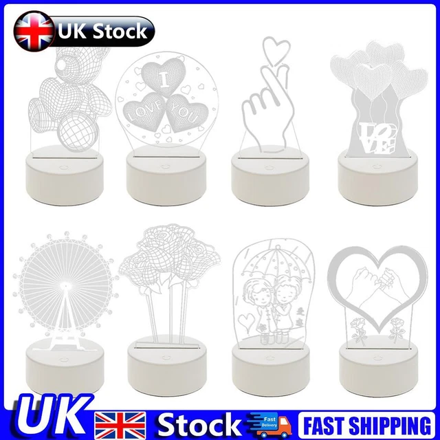 USB 3D LED Bedside Night Light Romantic Love Acrylic Desktop Table Lamp ...